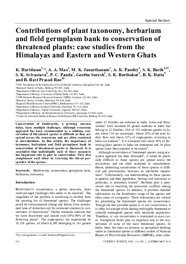 (PDF) Contributions of Plant Taxonomy, Herbarium and Field Germplasm ...