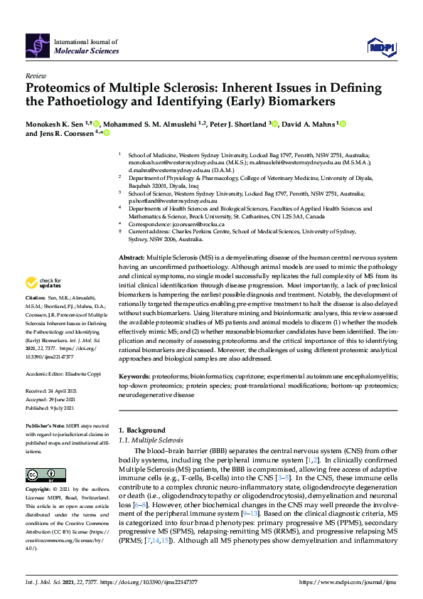(PDF) Proteomics of Multiple Sclerosis: Inherent Issues in Defining the Pathoetiology and ...