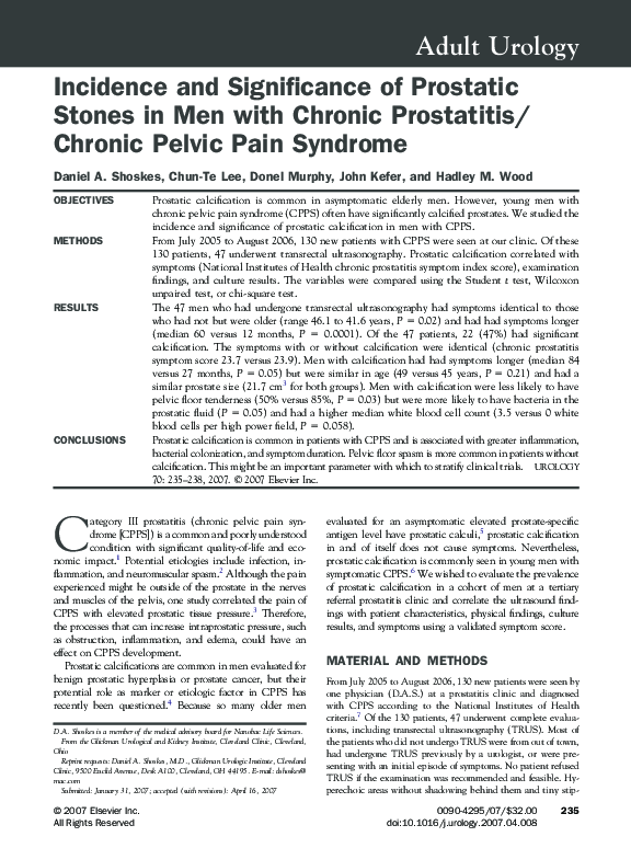 (PDF) Incidence and significance of prostatic stones in men with ...