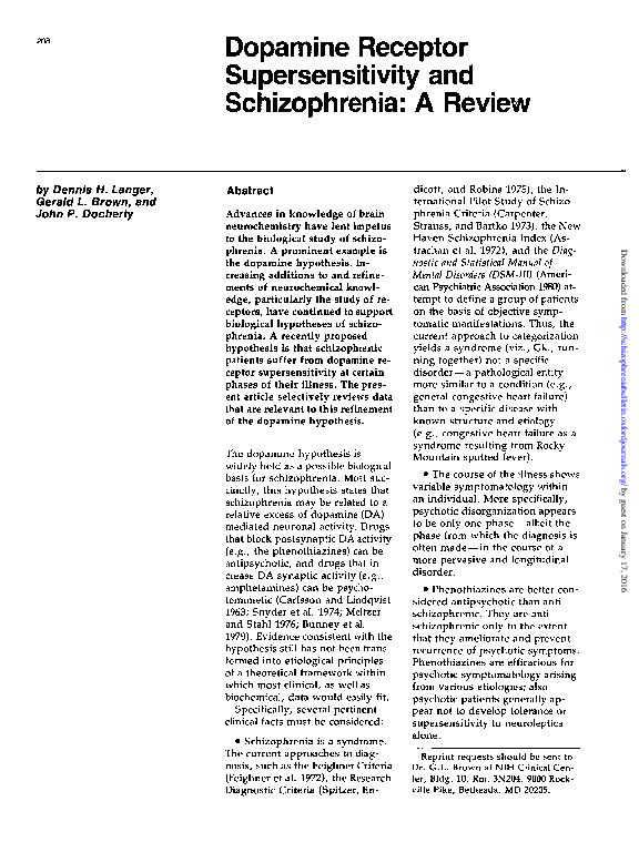 (PDF) Dopamine Receptor Supersensitivity and Schizophrenia: A Review