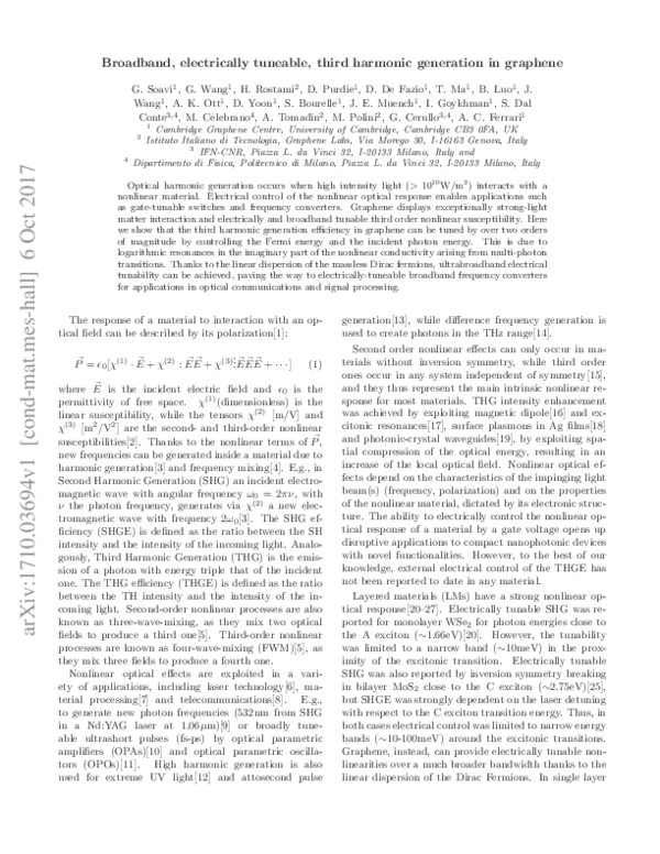 (PDF) Broadband, electrically tunable third-harmonic generation in graphene