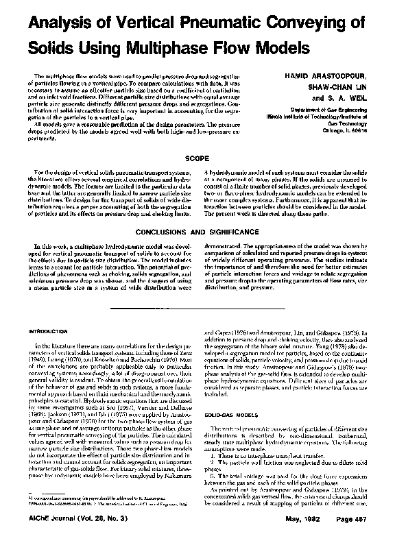 (PDF) Analysis of vertical pneumatic conveying of solids using multiphase flow models