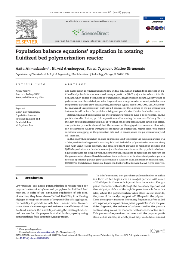 (PDF) Population balance equations’ application in rotating fluidized bed polymerization reactor