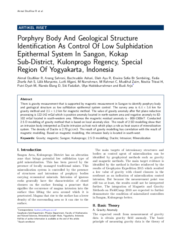 (PDF) Porphyry Body and Geological Structure Identification as Control ...