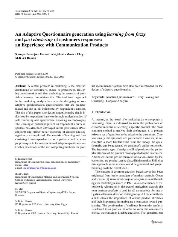 (PDF) An Adaptive Questionnaire generation using