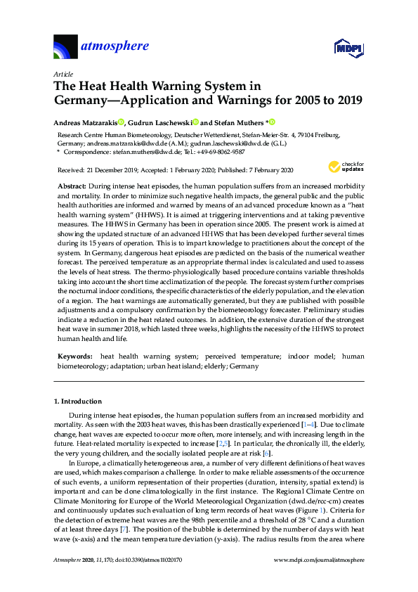 (PDF) The Heat Health Warning System in Germany—Application and ...