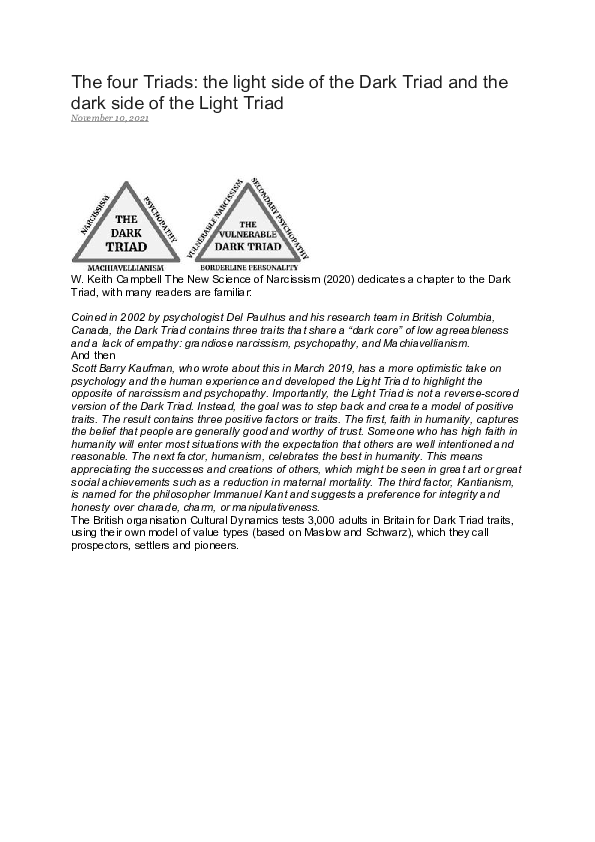 (DOC) The four Triads: the light side of the Dark Triad and the dark ...