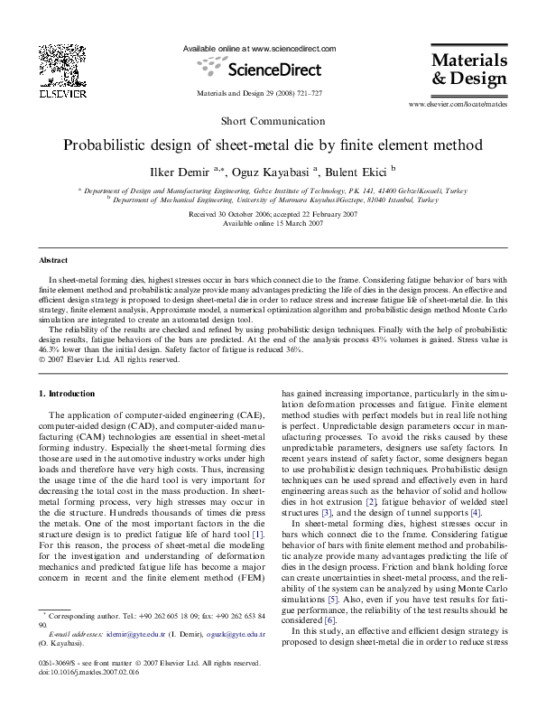 (PDF) Probabilistic design of sheet-metal die by finite element method