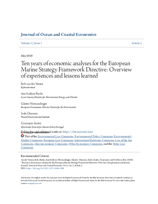 (PDF) Ten years of economic analyses for the European Marine Strategy ...