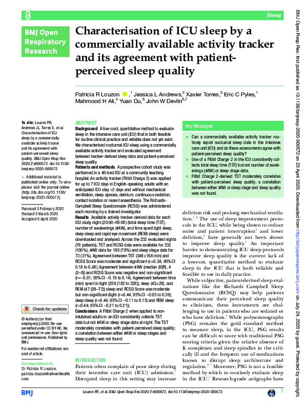 (PDF) Characterisation of ICU sleep by a commercially available ...