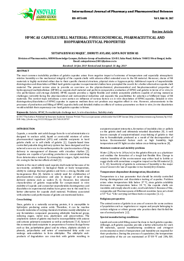 (PDF) HPMC as Capsule Shell Material: Physicochemical, Pharmaceutical ...