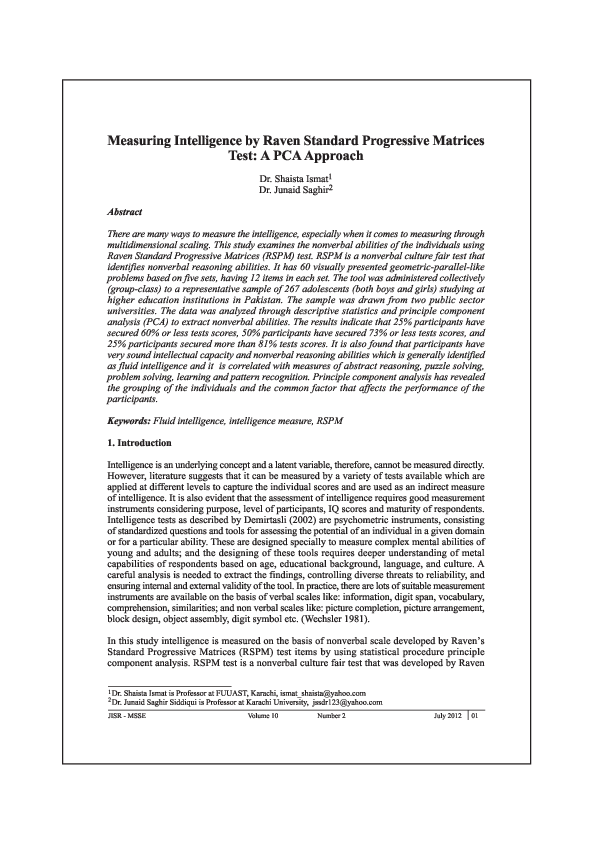 (PDF) Measuring Intelligence by Raven Standard Progressive Matrices ...