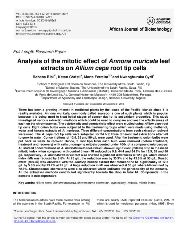 (PDF) Analysis of the mitotic effect of Annona muricata leaf extracts ...