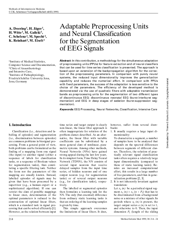 (PDF) Adaptable preprocessing units and neural classification for the segmentation of EEG signals