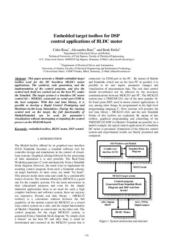 Pdf Embedded Target Toolbox For Dsp Control Applications Of Bldc Motor