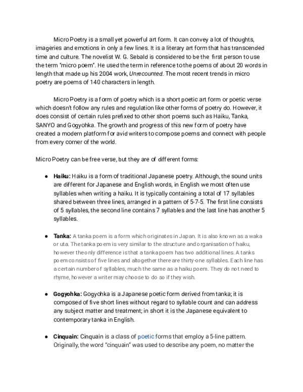 (PDF) Micro Poetry: Different forms