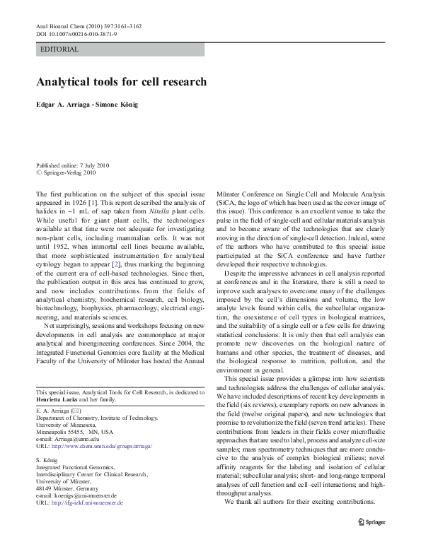 (PDF) Analytical tools for cell research