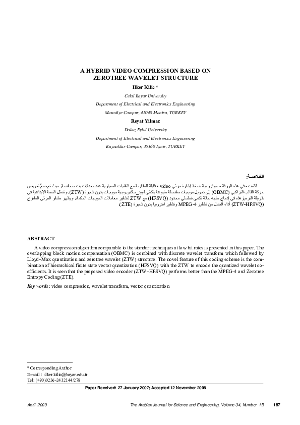 (PDF) A Hybrid Video Compression Based on Zerotree Wavelet Structure