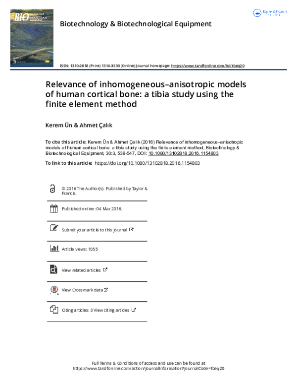 (PDF) Relevance of inhomogeneous–anisotropic models of human cortical bone: a tibia study using ...