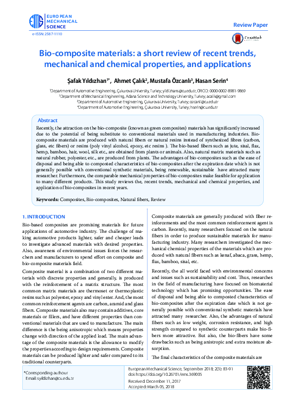 (PDF) Bio-composite materials: a short review of recent trends ...