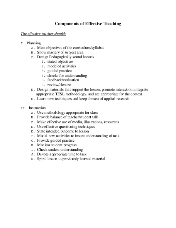 (PDF) Components of Effective Teaching