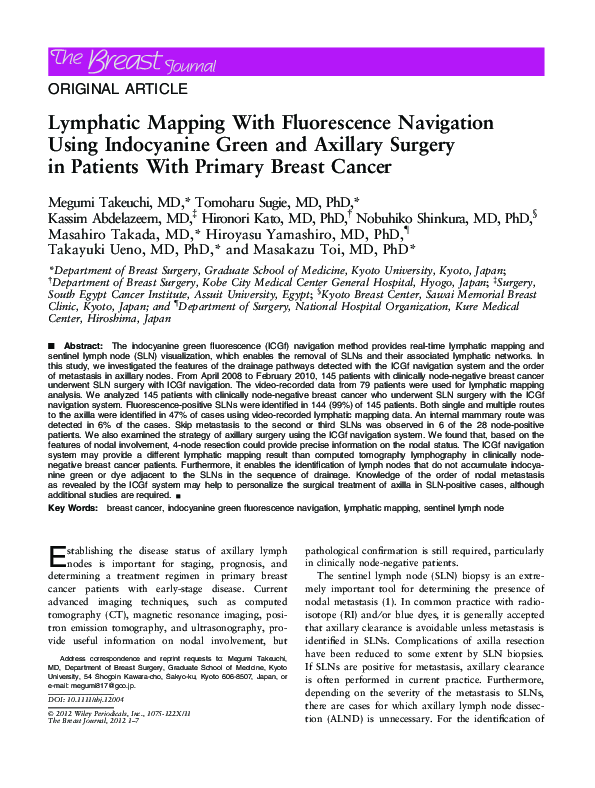 (PDF) Lymphatic Mapping With Fluorescence Navigation Using Indocyanine ...