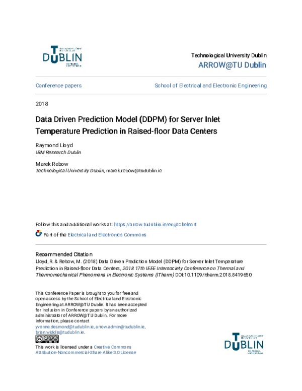 Pdf Data Driven Prediction Model Ddpm For Server Inlet Temperature