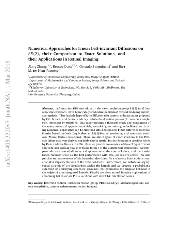 (PDF) Numerical Approaches for Linear Left-invariant Diffusions on SE(2), their Comparison to ...