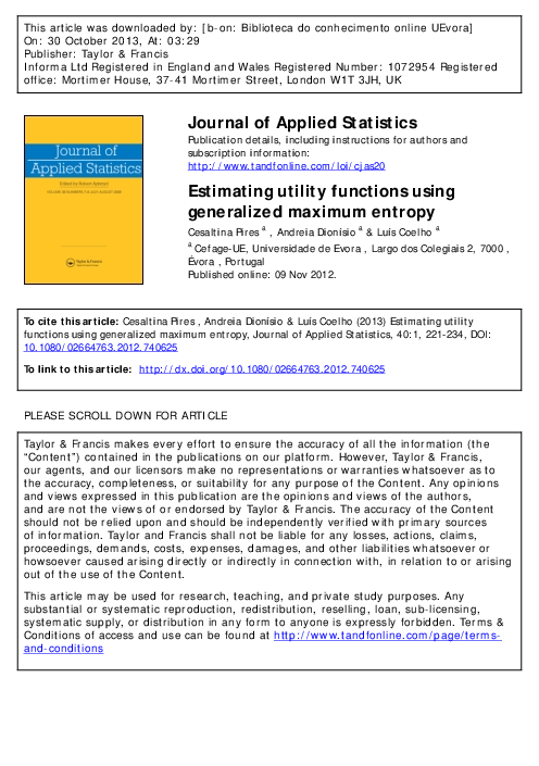 (PDF) Estimating utility functions using generalized maximum entropy
