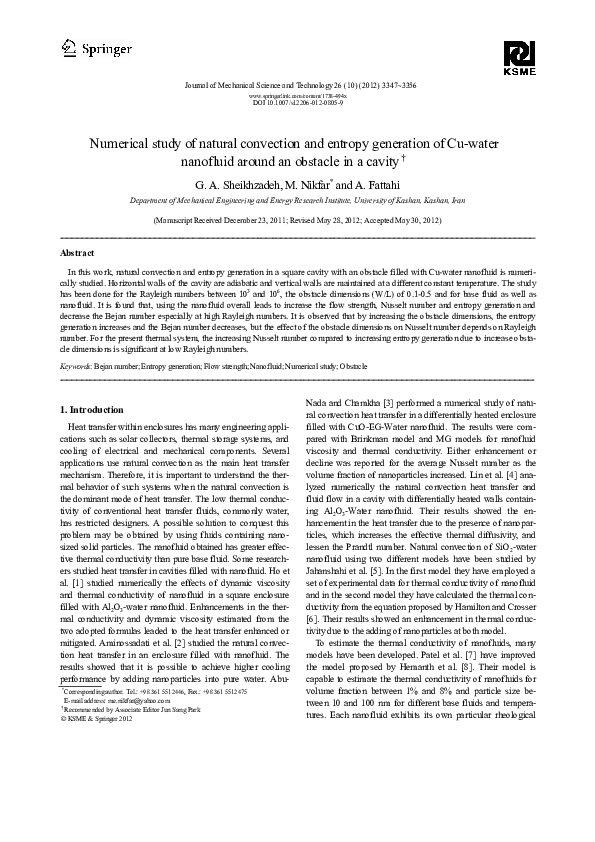 Pdf Natural Convection In Cu Water Nanofluid