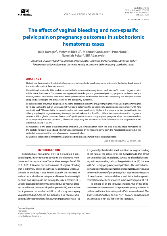 (PDF) The effect of vaginal bleeding and non-spesific pelvic pain on pregnancy outcomes in ...