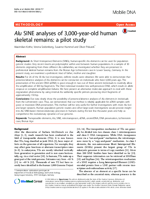 (PDF) Alu SINE analyses of 3,000-year-old human skeletal remains: a ...