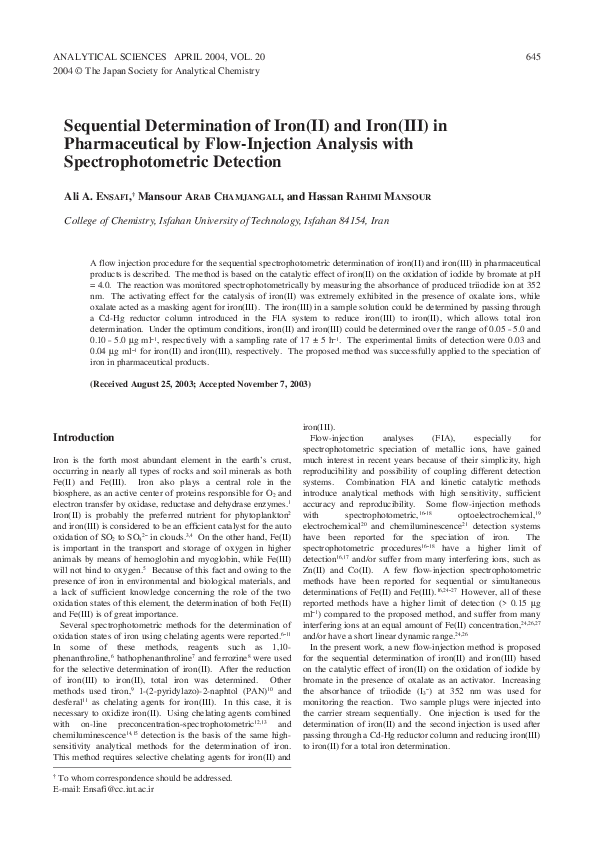(PDF) Sequential Determination of Iron(II) and Iron(III) in Pharmaceutical by Flow-Injection ...