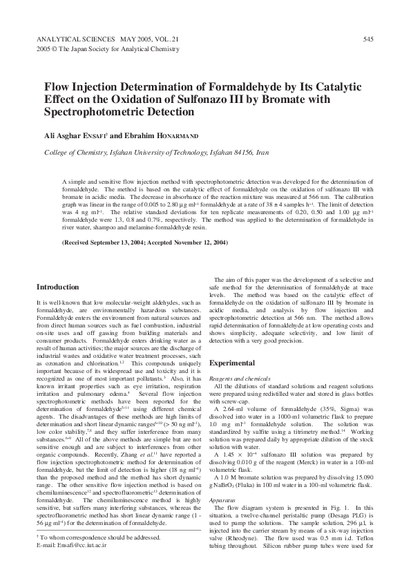 (PDF) Flow Injection Determination of Formaldehyde by Its Catalytic Effect on the Oxidation of ...