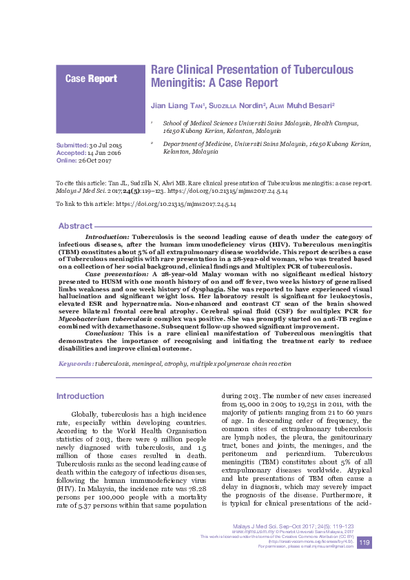 (PDF) Rare Clinical Presentation of Tuberculous Meningitis: A Case Report
