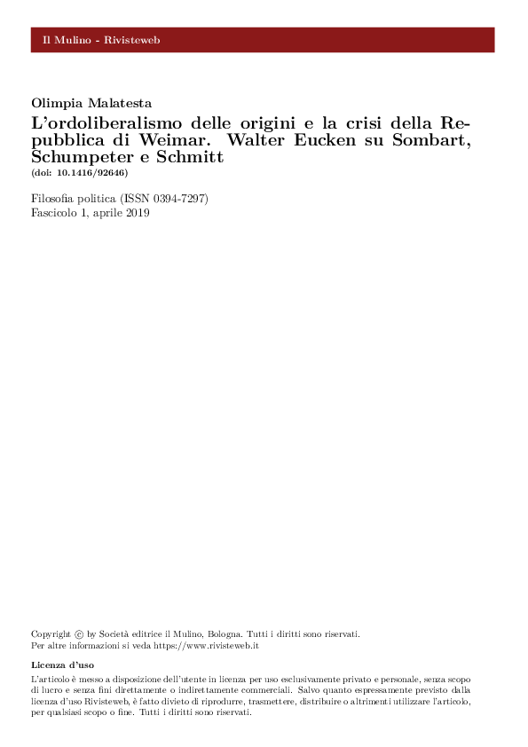 (PDF) L'ordoliberalismo delle origini e la crisi della Repubblica di ...