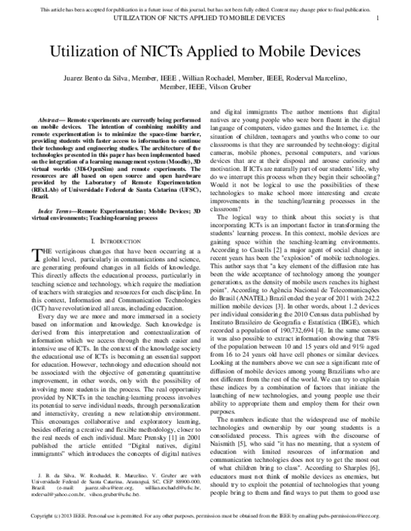 (PDF) Utilization of NICTs Applied to Mobile Devices