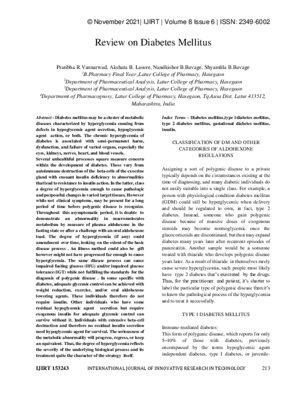 (PDF) Review on Diabetes Mellitus
