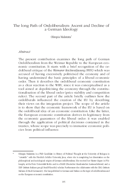 (PDF) The long Path of Ordoliberalism. Ascent and Decline of a German ...