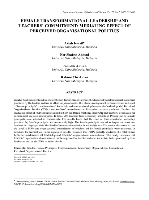 (PDF) Female Transformational Leadership and Teachers’ Commitment ...