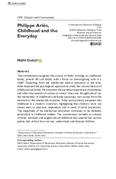 (PDF) Philippe Ariés, Childhood and the Everyday