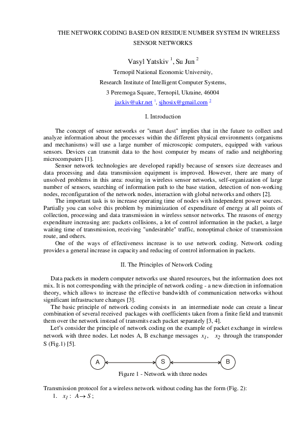 Pdf The Network Coding Based On Residue Number System In Wireless Sensor Networks 0561
