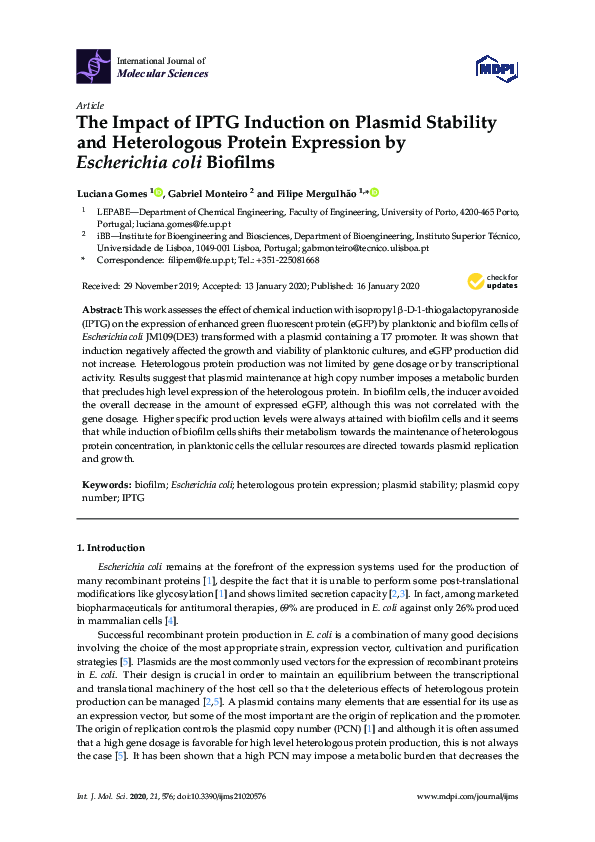 (PDF) The Impact of IPTG Induction on Plasmid Stability and ...