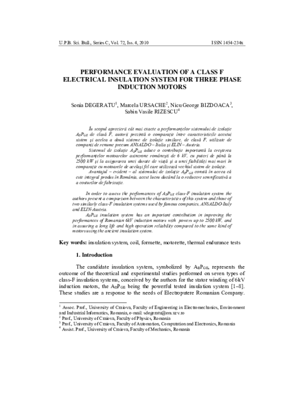(PDF) Performance Evaluation of a Class F Electrical Insulation System ...