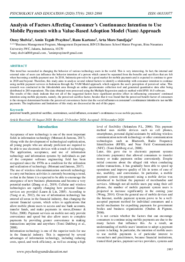 (PDF) Analysis of Factors Affecting Consumer's Continuance Intention to Use Mobile Payments with ...