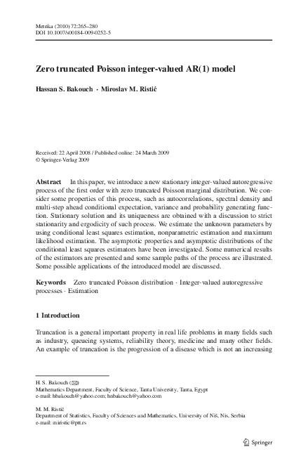 (PDF) Zero truncated Poisson integer-valued AR(1) model