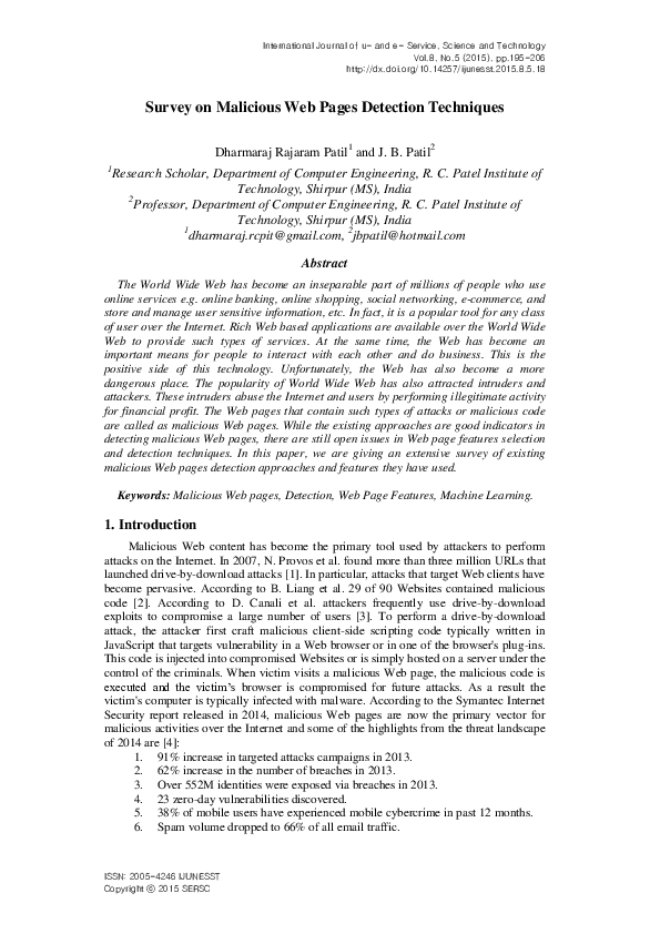 (PDF) Survey on Malicious Web Pages Detection Techniques