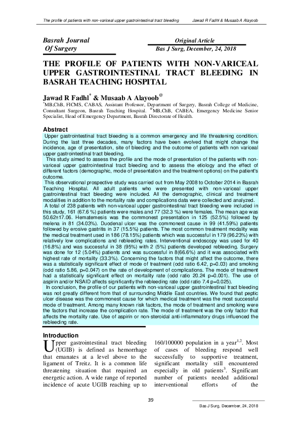 (PDF) The Profile of Patients with Non-Variceal Upper Gastrointestinal ...