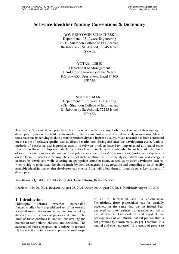 (PDF) Software Identifier Naming Conventions & Dictionary