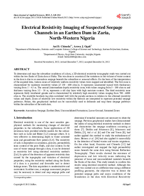 (PDF) Electrical Resistivity Imaging of Suspected Seepage Channels in ...